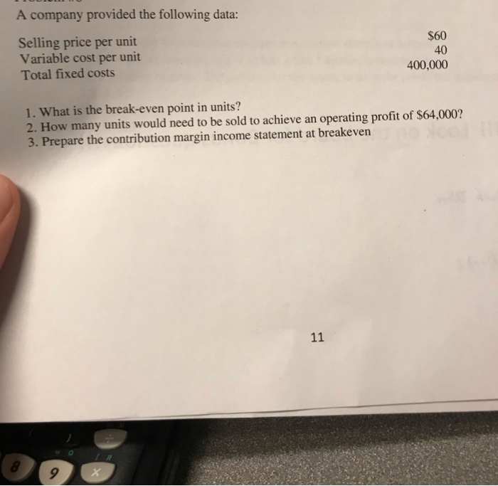 Solved A company provided the following data: Selling price | Chegg.com