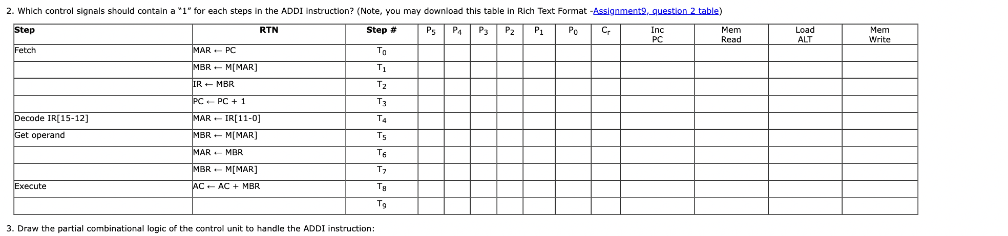 Solved 2. Which control signals should contain a \" 1 \" for | Chegg.com