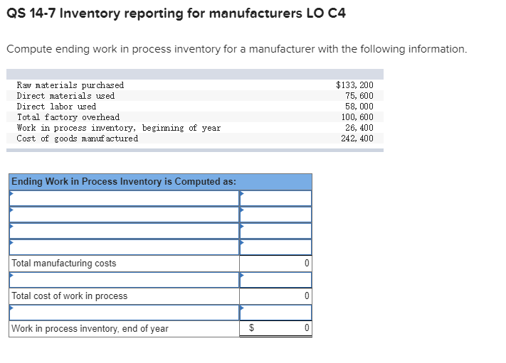 Solved QS 14-7 Inventory reporting for manufacturers LO C4 | Chegg.com