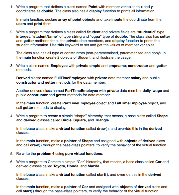 Solved 1. Write a program that defines a class named Point | Chegg.com