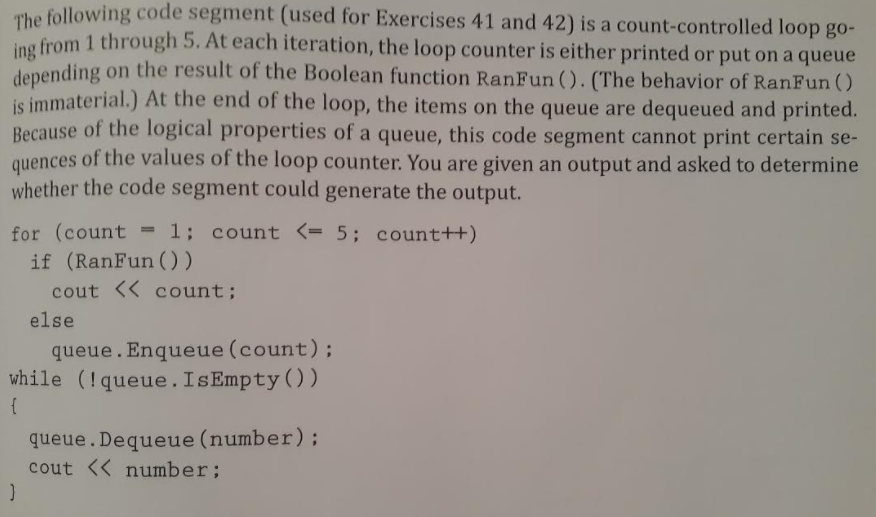 Solved The following code segment (used for Exercises 41 and | Chegg.com