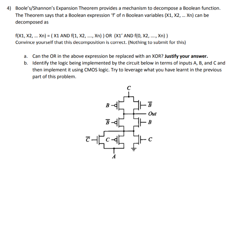 Solved 4 Boole S Shannon S Expansion Theorem Provides A