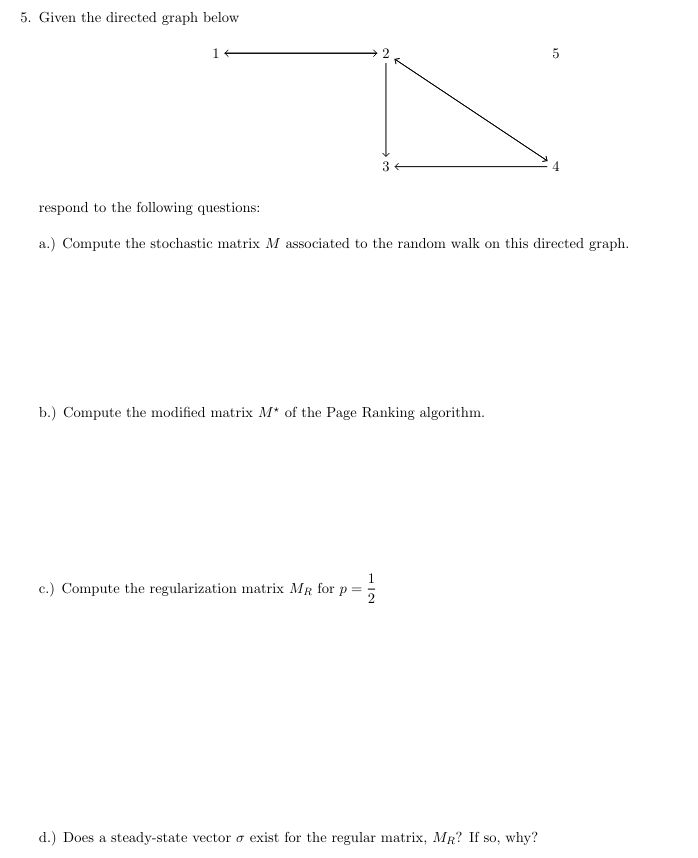 Solved 5. ﻿Given the directed graph below**View | Chegg.com