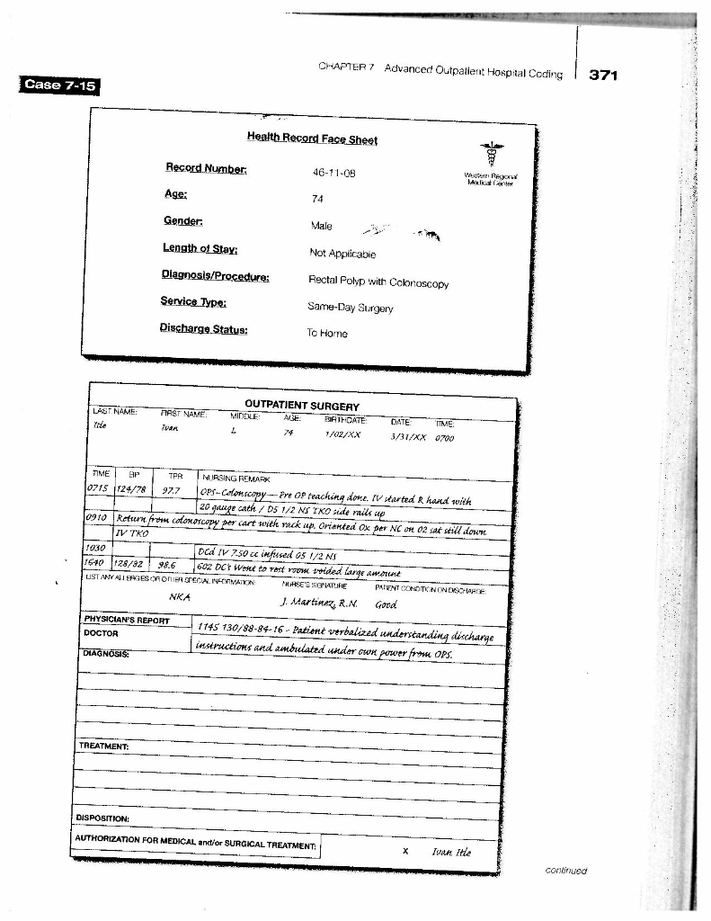 Solved QUESTION 5 CASE 7.-15 (colonoscopy): Based off CPT | Chegg.com