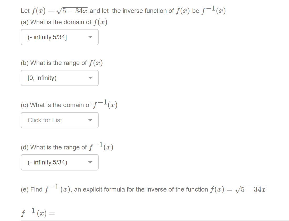 Solved Let f() = 15 – 34x and let the inverse function of | Chegg.com
