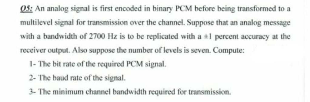 Solved 05: An analog signal is first encoded in binary PCM | Chegg.com