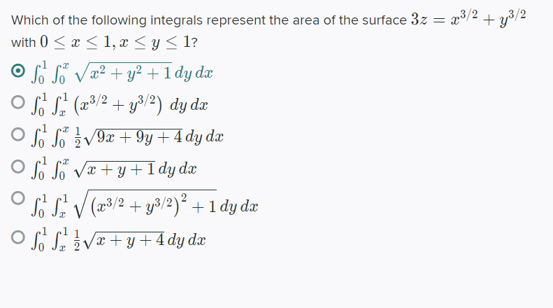 Solved Which of the following integrals represent the area | Chegg.com