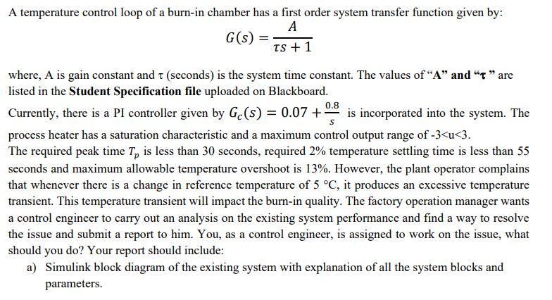 Solved A (gain constant) = 14 Time constant = 42 | Chegg.com
