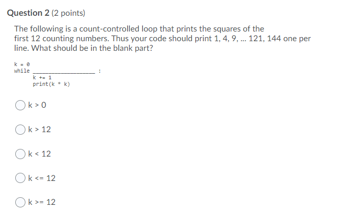 Solved Question 2 (2 points) The following is a | Chegg.com