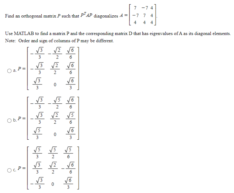Solved Find an orthogonal matrix P such that PPAP | Chegg.com