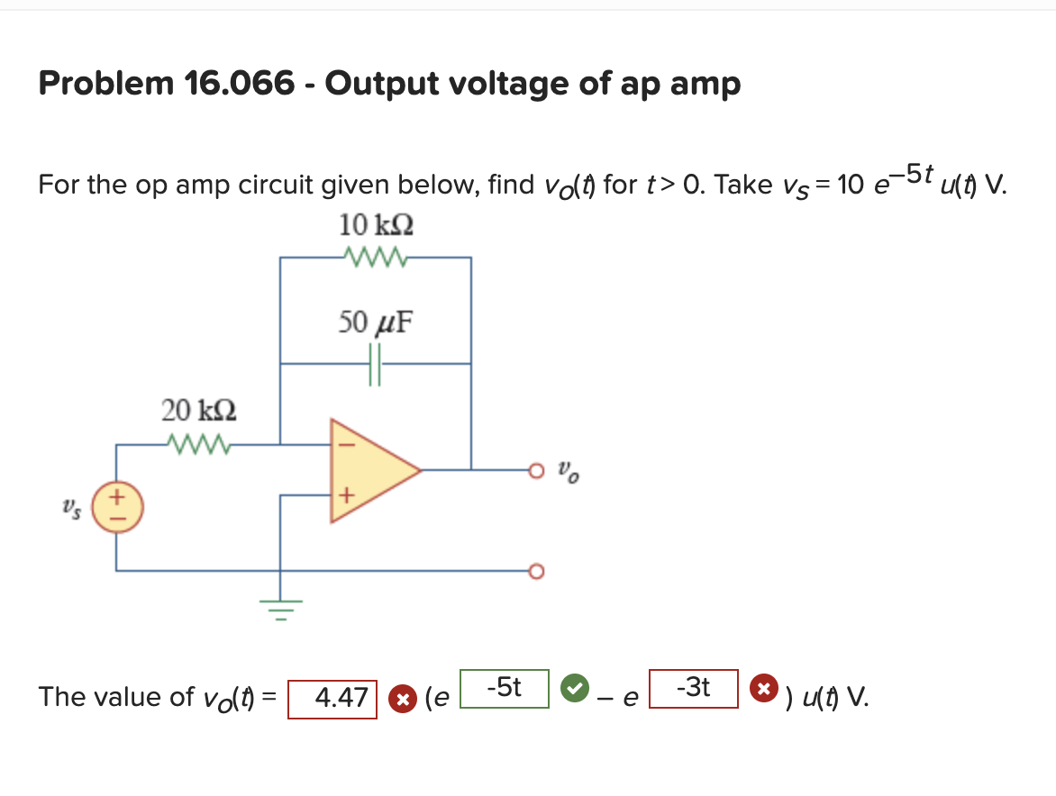 Solved Problem 16.066 - Output voltage of ap amp For the op | Chegg.com