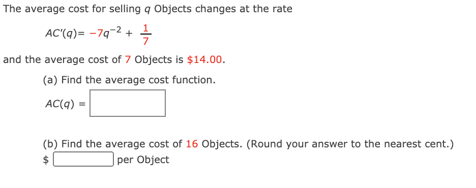 Solved The average cost for selling a Objects changes at the | Chegg.com