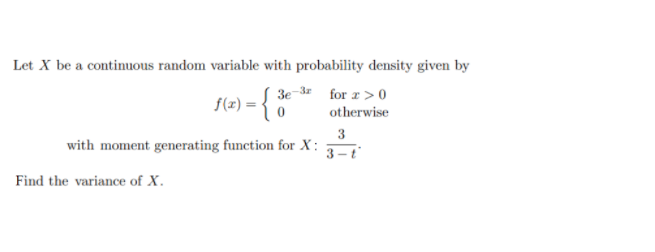 Solved Let X be a continuous random variable with | Chegg.com