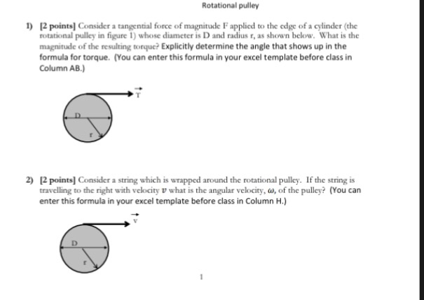 Solved Rotational pulley 1) 12 points] Consider a tangential | Chegg.com