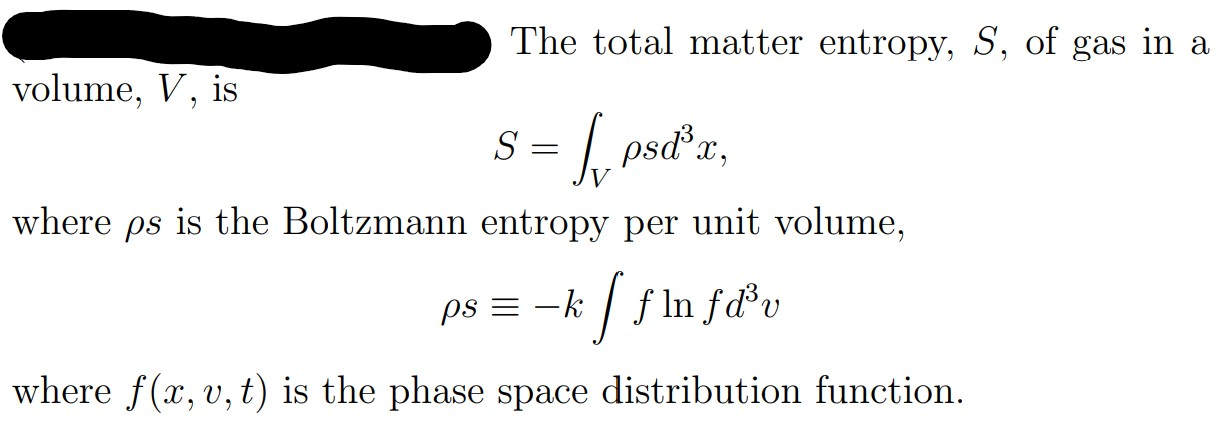 The total matter entropy, S, of gas in a volume, V, | Chegg.com