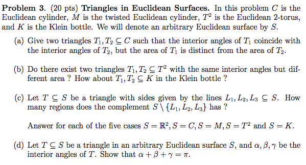 Solved Problem 3. (20 pts) Triangles in Euclidean Surfaces. | Chegg.com