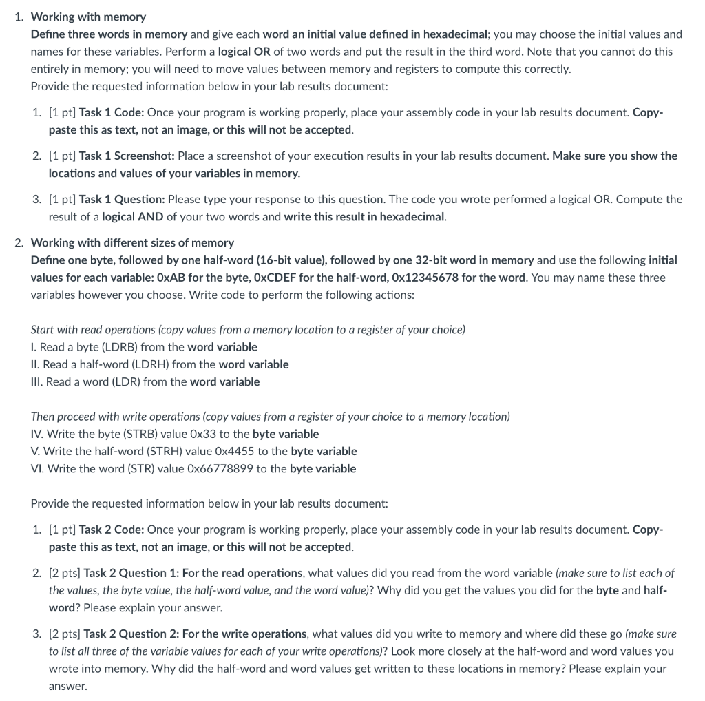 1. Working with memory Define three words in memory | Chegg.com