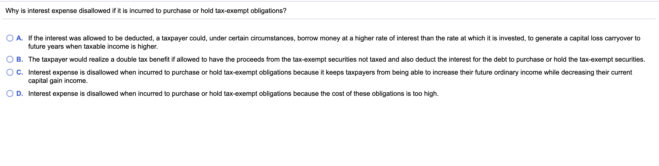 Solved Why is interest expense disallowed if it is incurred | Chegg.com