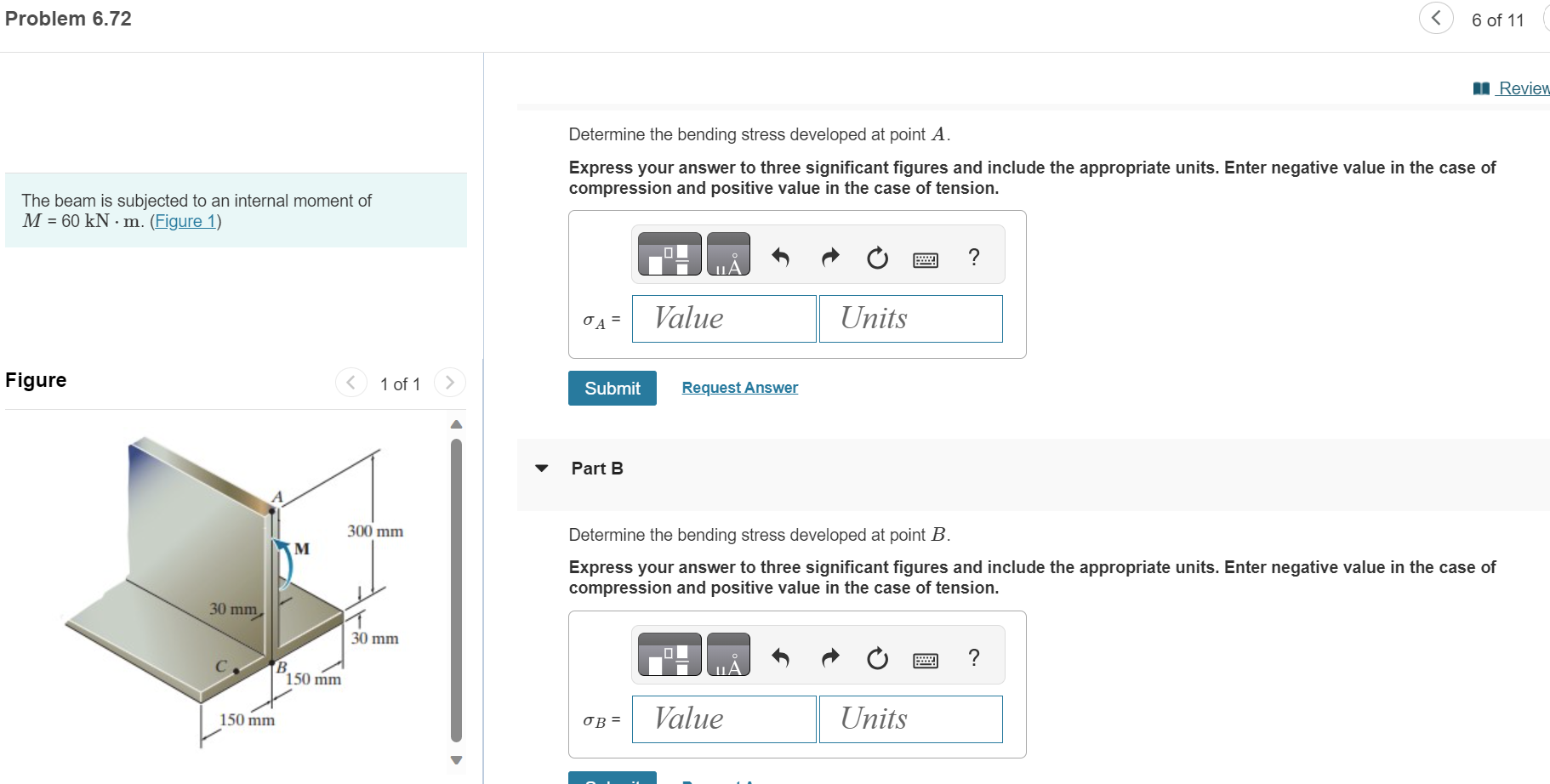 Solved Determine the bending stress developed at point A. | Chegg.com