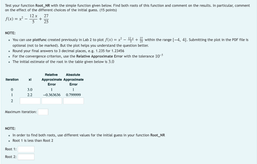Solved Write a Matlab function called Root_NR that finds the | Chegg.com