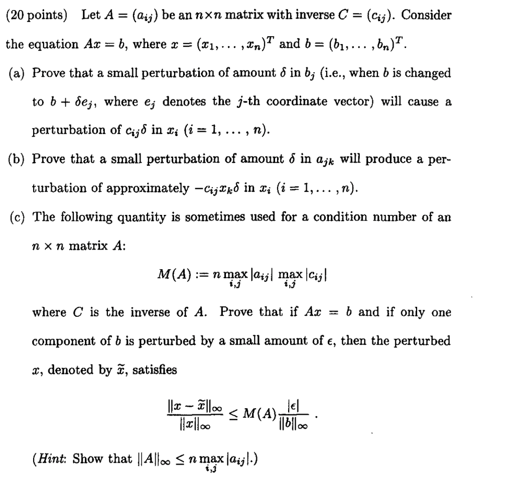 Solved (20 points) Let A=(aij) be an n×n matrix with inverse | Chegg.com