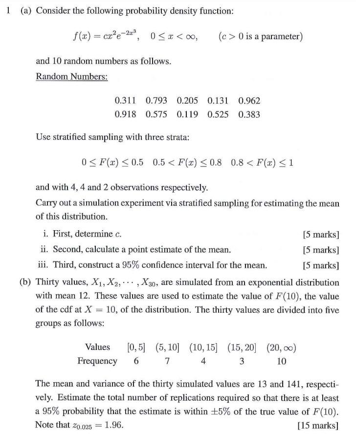 Solved 1 (a) Consider the following probability density | Chegg.com