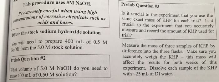 Solved Prelab Question # 1 : What mass of KHP will react | Chegg.com
