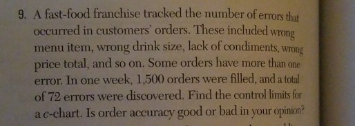 Solved 9. A fast-food franchise tracked the number of errors | Chegg.com