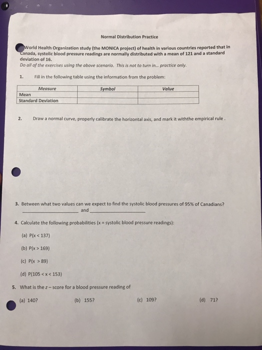 Solved Normal Distribution Practice orld Health Organization | Chegg.com