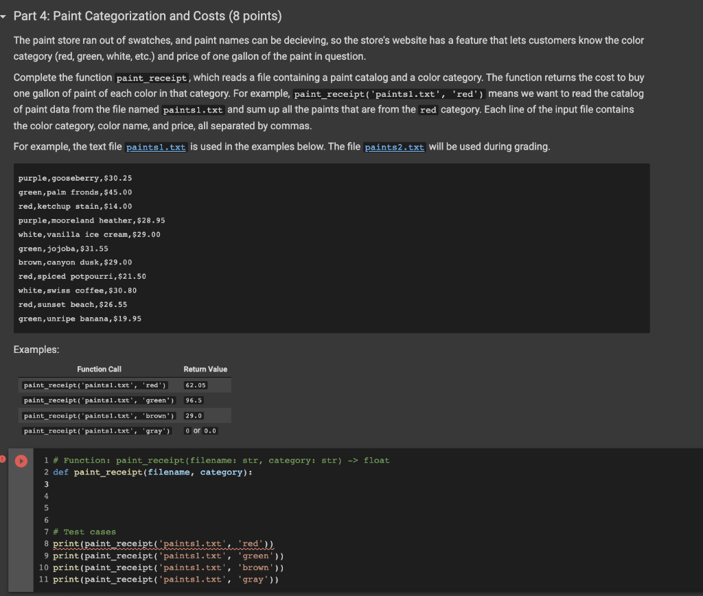 Solved Part 4: Paint Categorization and Costs (8 points) The | Chegg.com