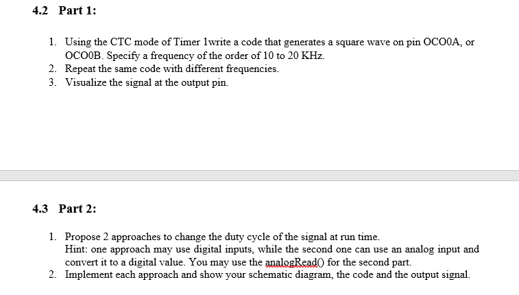 Solved 4 2 Part 1 1 Using The Ctc Mode Of Timer Lwrite A