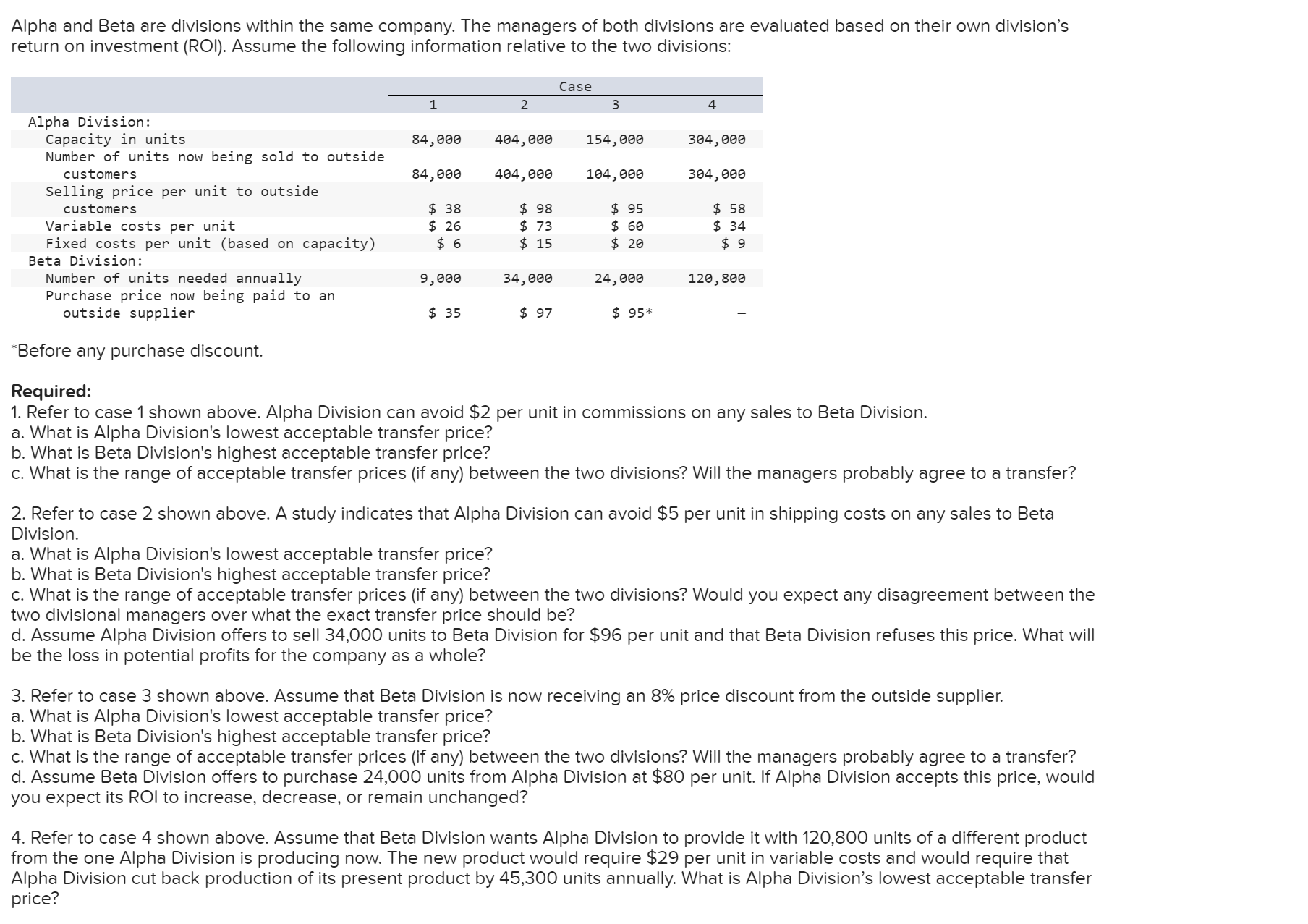 1. Refer to case 1 shown above. Alpha Division can | Chegg.com