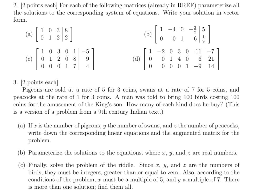 Solved 2. [2 points each ] For each of the following | Chegg.com