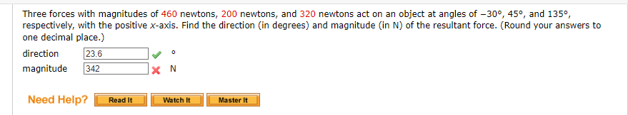 Solved Three forces with magnitudes of 460 ﻿newtons, 200 | Chegg.com