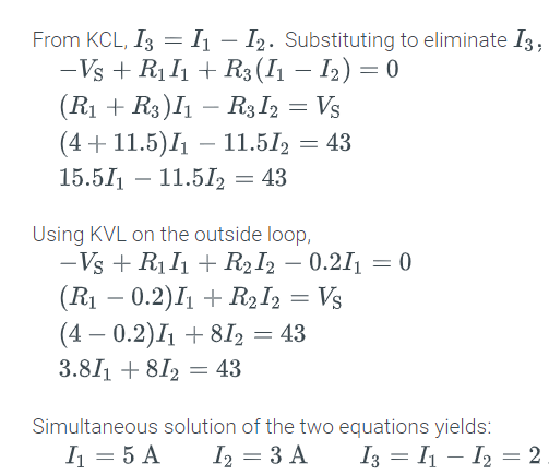 Solved From KCL, I3=I1−I2. Substituting to eliminate I3, | Chegg.com
