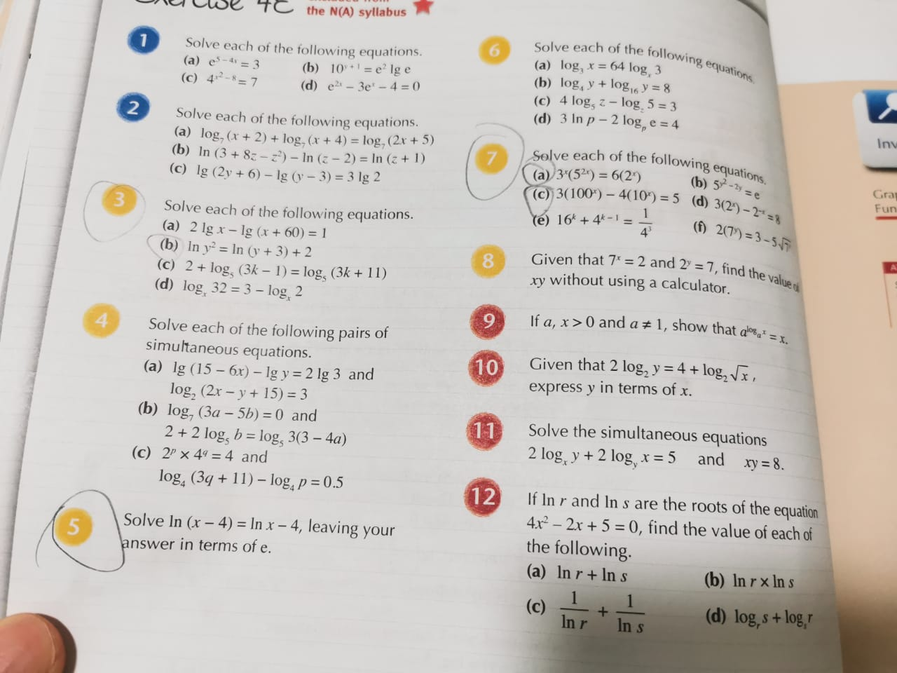 Solved 2 o the N(A) syllabus Solve each of the following | Chegg.com