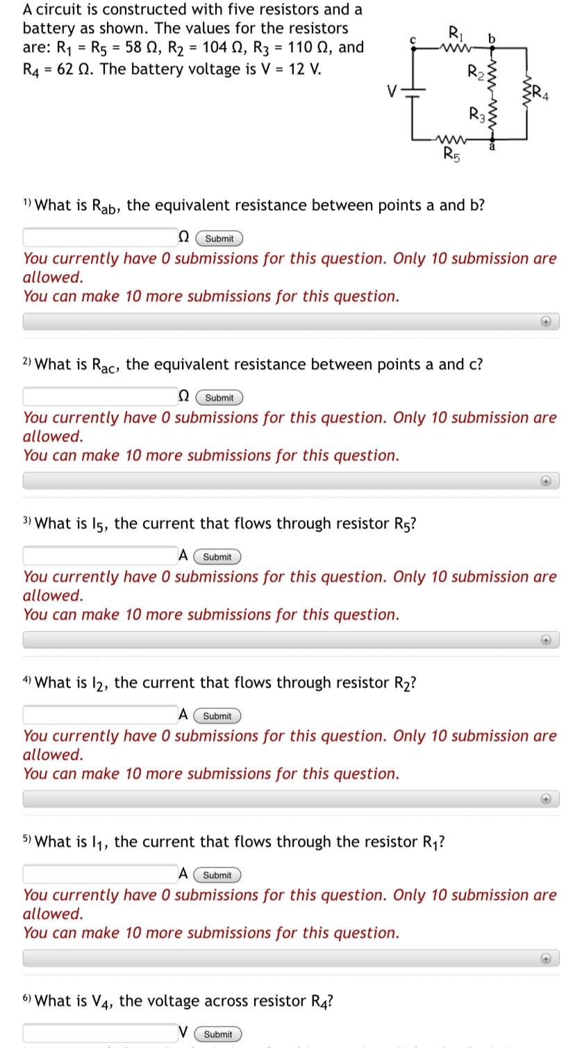 Solved A circuit is constructed with five resistors and a | Chegg.com