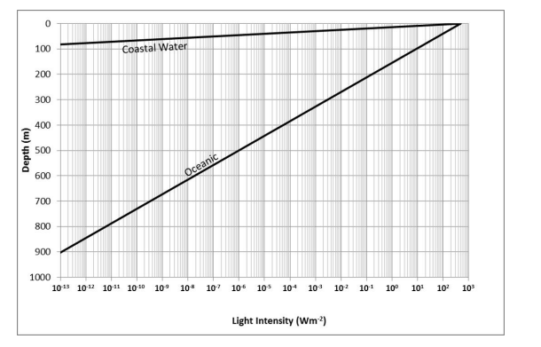 Solved Figure 1. ﻿Light attenuation in oceanic and coastal | Chegg.com