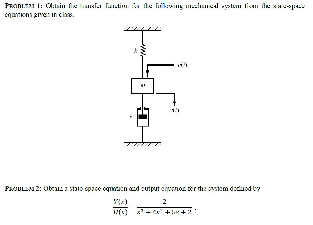 Solved PROBLEM 1: Obtain the transfer function for the | Chegg.com