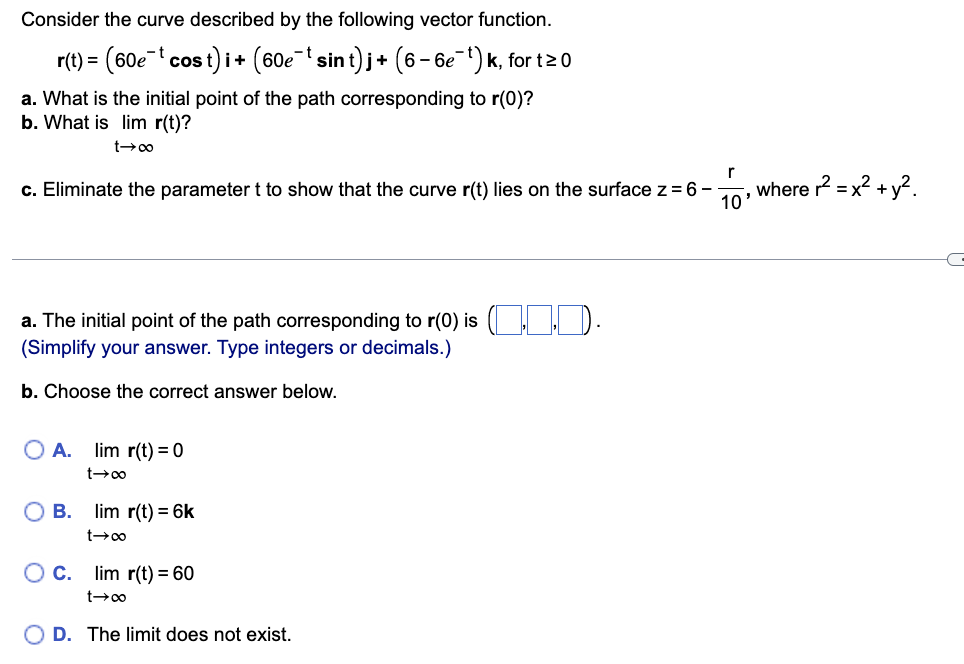 Solved Consider the curve described by the following vector | Chegg.com