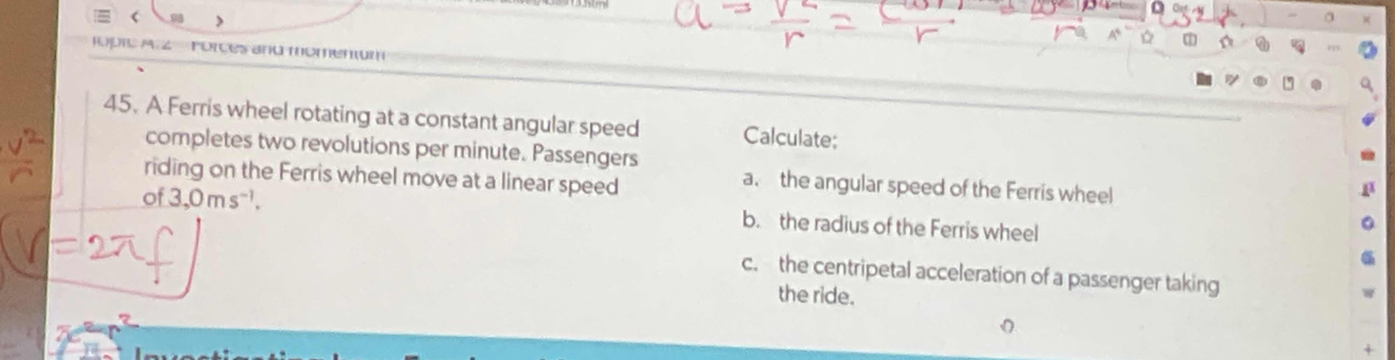 Solved A Ferris Wheel Rotating At A Constant Angular