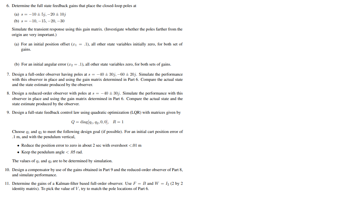 Pendulum on Cart (Linearized Dynamics) For an | Chegg.com