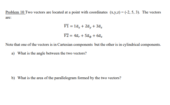 Solved Two vectors are located at a point with coordinates | Chegg.com