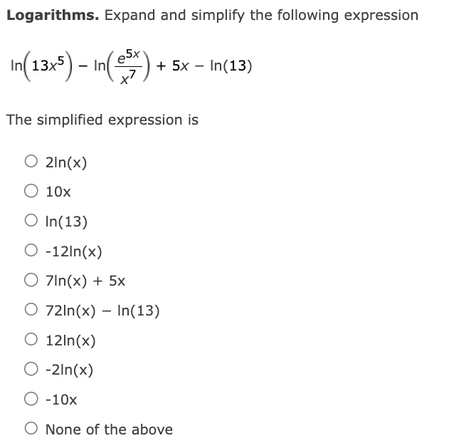 Solved Logarithms. Expand and simplify the following | Chegg.com