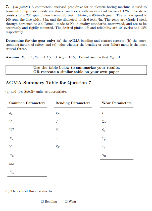 Solved 7. (30 points) A commercial enclosed gear drive for | Chegg.com
