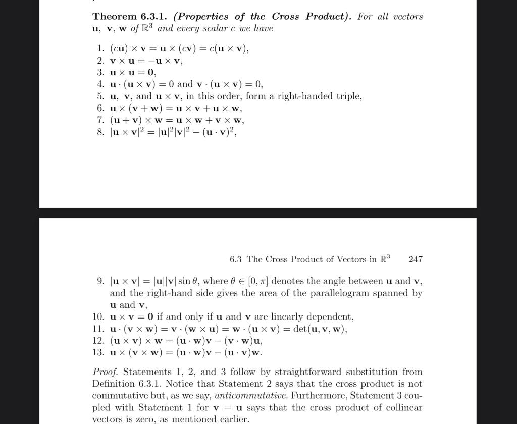 Solved Theorem 6.3.1. (Properties of the Cross Product). For | Chegg.com
