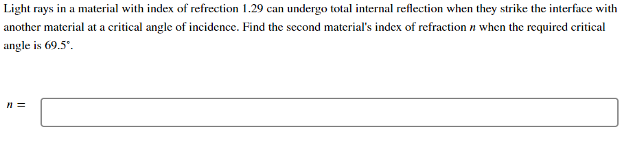Solved Light rays in a material with index of refrection | Chegg.com