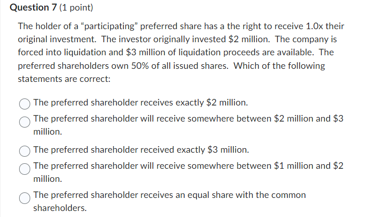 Solved The holder of a "participating" preferred share has a | Chegg.com