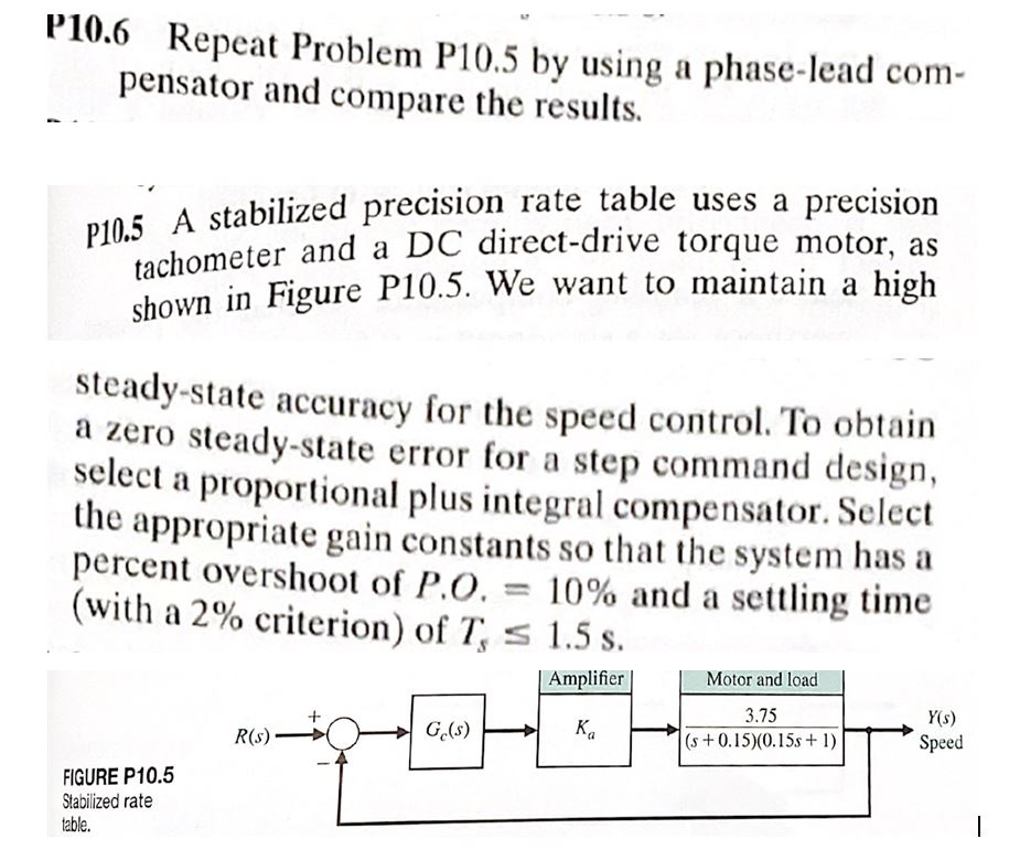 Solved P10.6 Repeat Problem P10.5 by using a phase-lead | Chegg.com