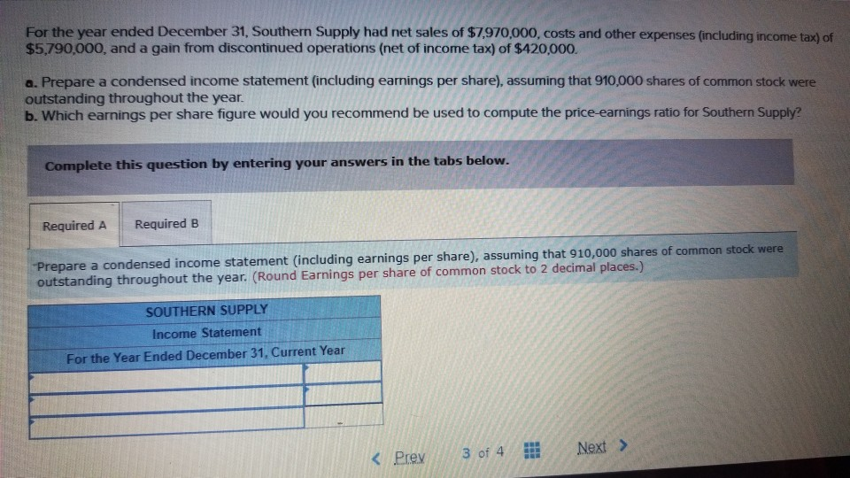 Solved For the year ended December 31, Southern Supply had | Chegg.com